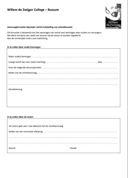 Afwezigheid en verlof - Willem de Zwijger College